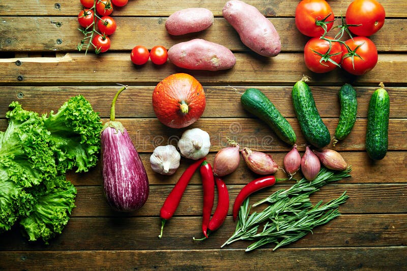 Fresh Vegetables on a Wooden Table Stock Image - Image of shop, space ...