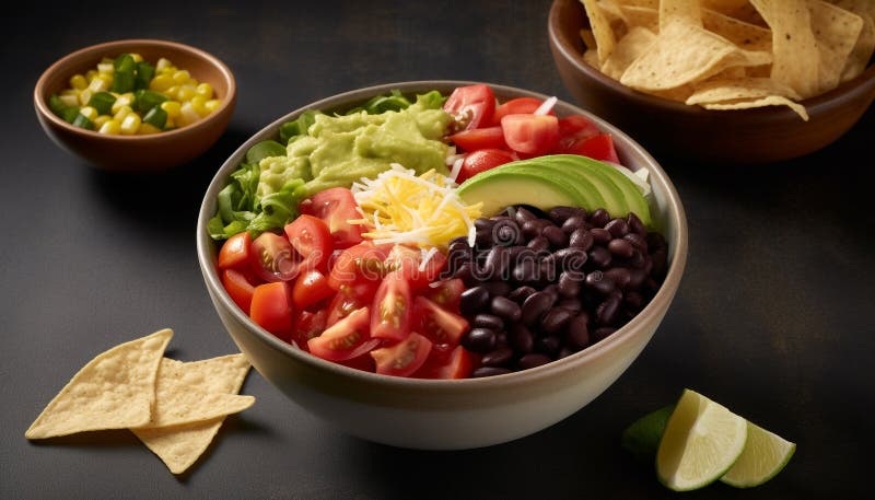 Fresh Vegetarian Salad with Guacamole and Cilantro Dip Generated by AI ...