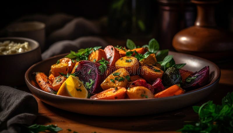Fresh Vegetarian Salad on Rustic Wooden Table Generated by AI Stock ...