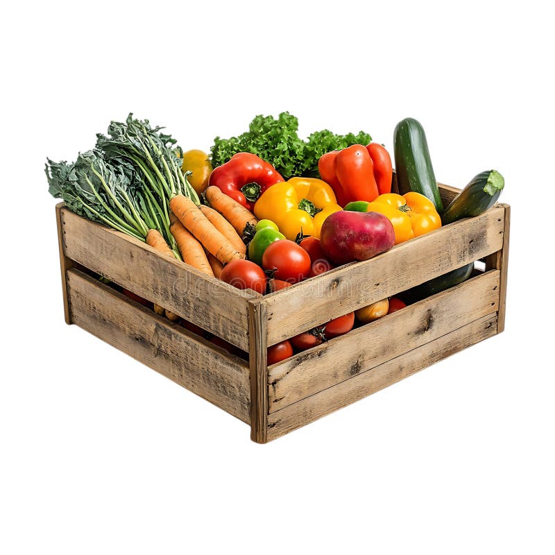 Fresh Veggie Crate Organic Produce Box on Transparent Background Stock ...