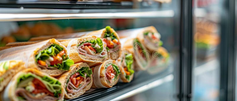 Fresh Veggie Wraps in Display Case. Generative Ai Stock Illustration ...