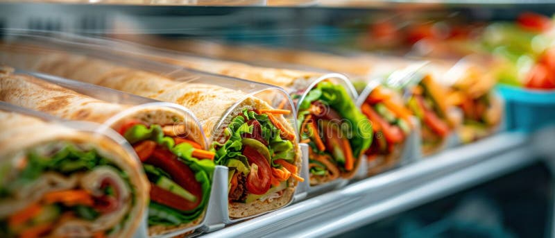 Fresh Veggie Wraps in Display Case. Generative Ai Stock Illustration ...