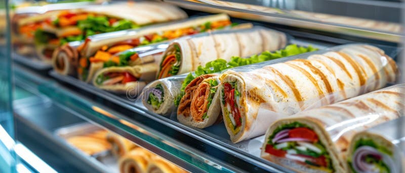 Fresh Veggie Wraps in Display Case. Generative Ai Stock Illustration ...