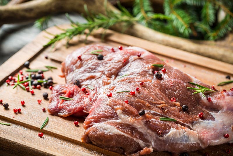 Fresh Venison Prepared for Frying Stock Photo - Image of roast, closeup ...