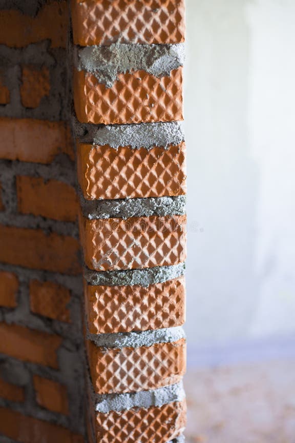 Fresh Vertical Brick Course of a Row of Brickwork with a Mortar Joint ...