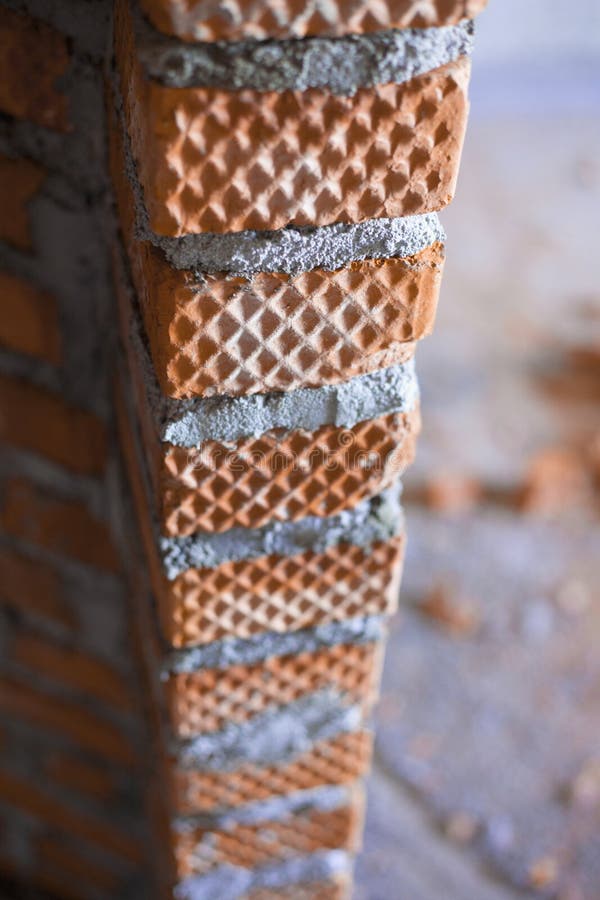 Fresh Vertical Row of Brickwork with a Cement Mortar Joint between Each ...