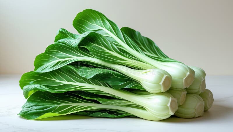 Fresh and Vibrant Bok Choy Stacked on a White Surface Ready for Cooking ...