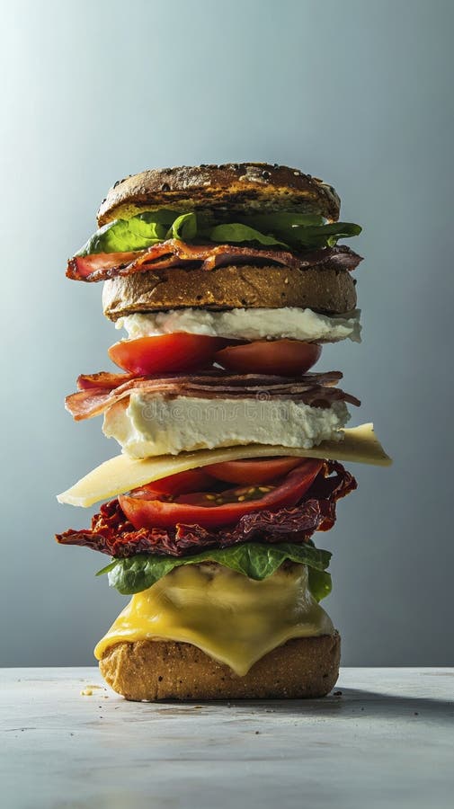 Fresh Vibrant Burger Stack with Melted Cheese and Fresh Vegetables ...