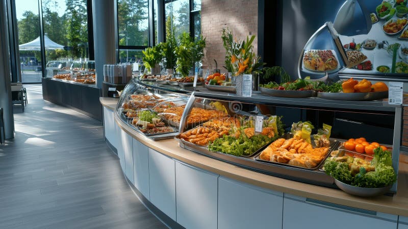 Fresh and Vibrant Display of Assorted Dishes in Modern Cafeteria ...