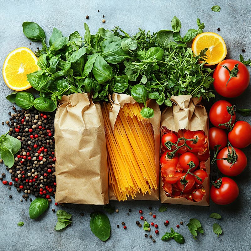 Fresh, Vibrant Italian Food Ingredients Stock Illustration ...