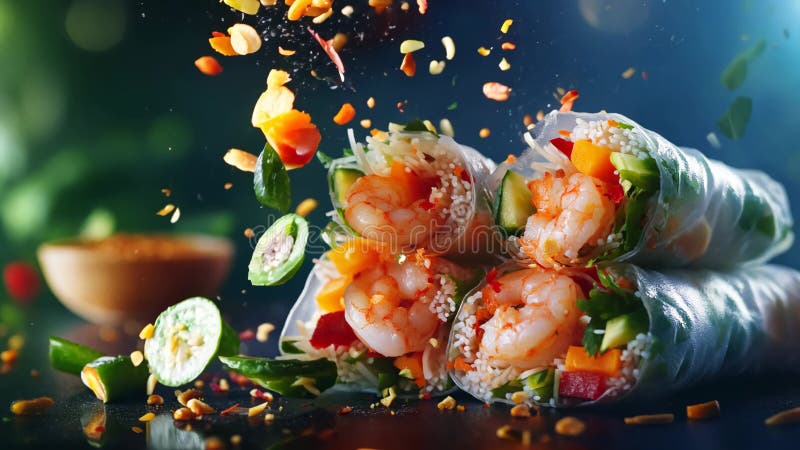 Fresh Vietnamese Spring Rolls with Shrimp and Vegetables Stock Video ...