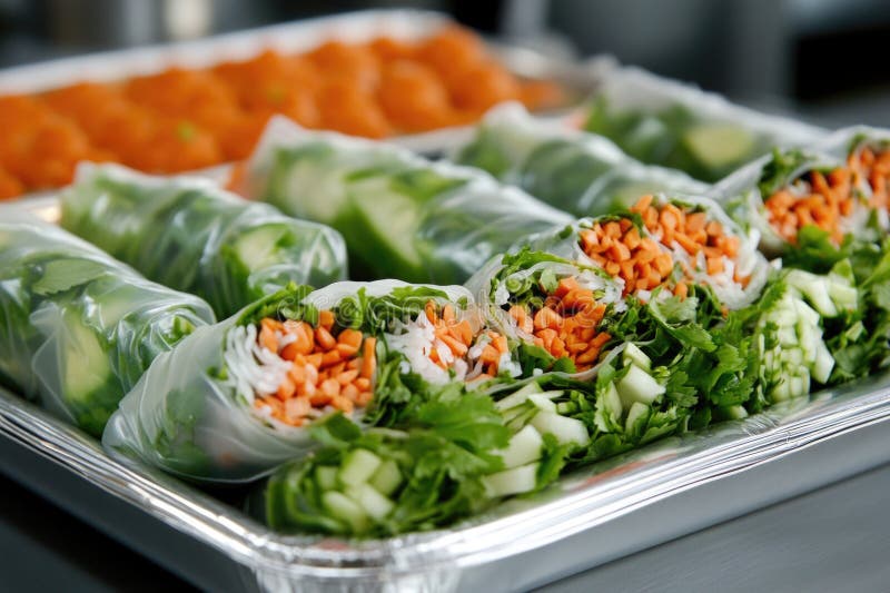 Fresh Vietnamese Spring Rolls with Vegetables on a Tray Stock Image ...