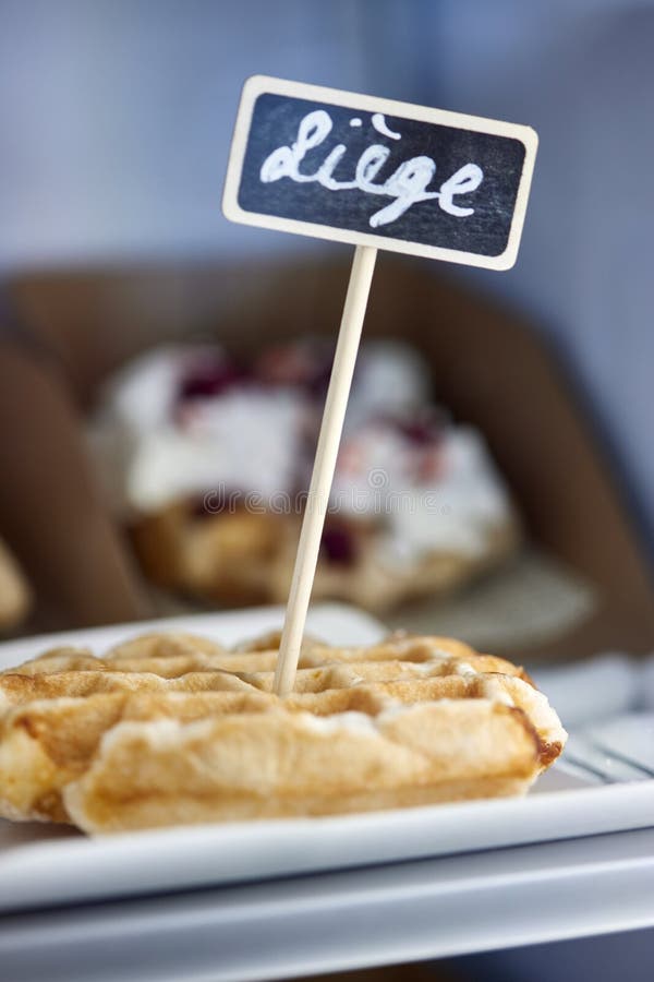 Fresh Waffle with Liege Text Stock Photo - Image of showcase, closeup ...