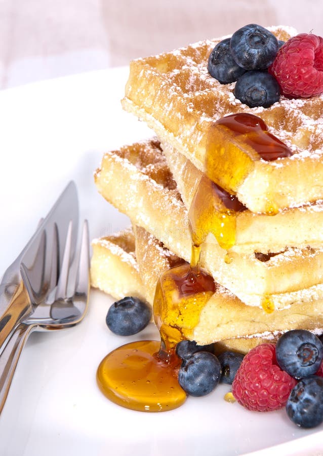 Fresh Waffles with Fruits and Sirup Stock Photo - Image of ingredient ...