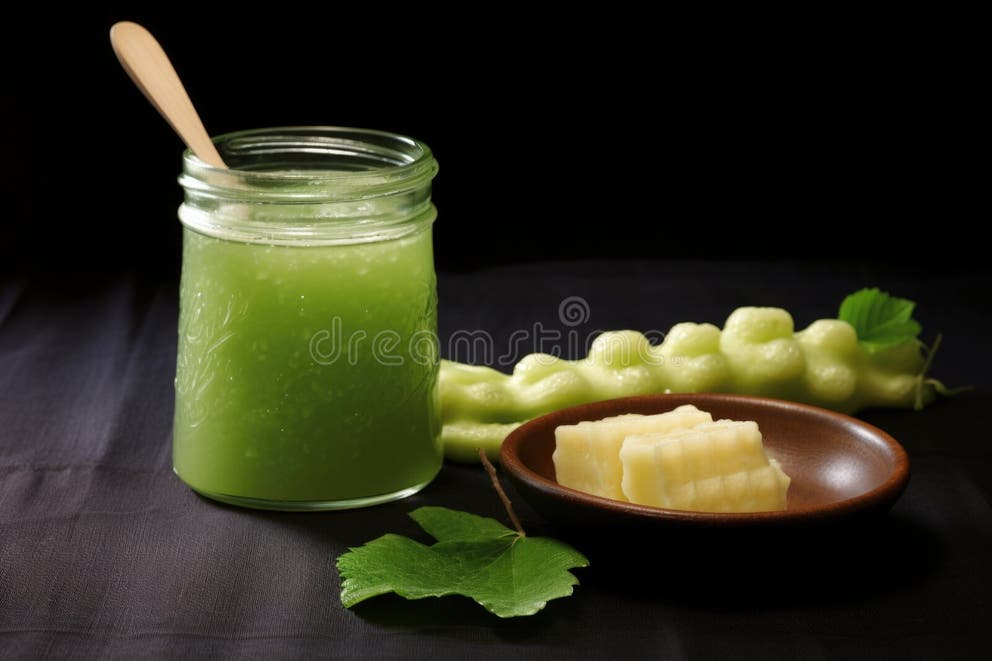 Fresh Wasabi Root with Droplets of Water, Next To a Jar of Wasabi Paste ...