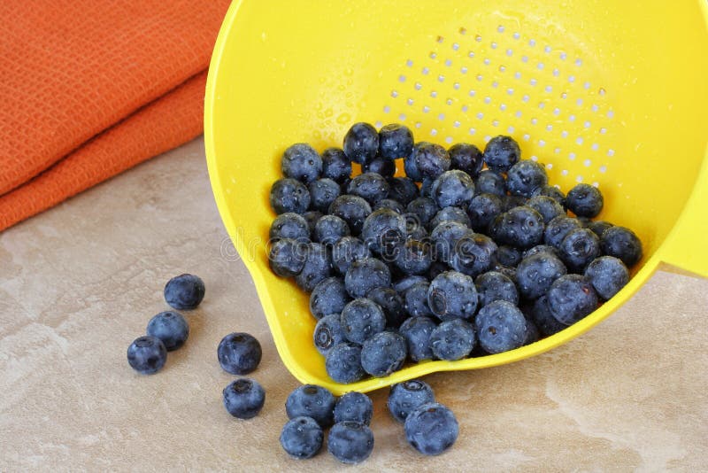 Fresh Washed Blueberries and Strainer. Stock Image - Image of ...