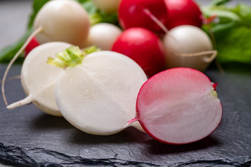 Fresh Washed White and Red Radish Vegetables Ready To Eat Stock Photo ...