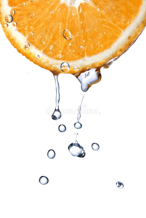 Fresh Water Drops on Orange Isolated on White Stock Photo - Image of ...