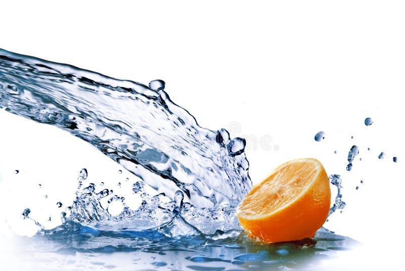 Fresh Water Drops on Orange Isolated on White Stock Image - Image of ...