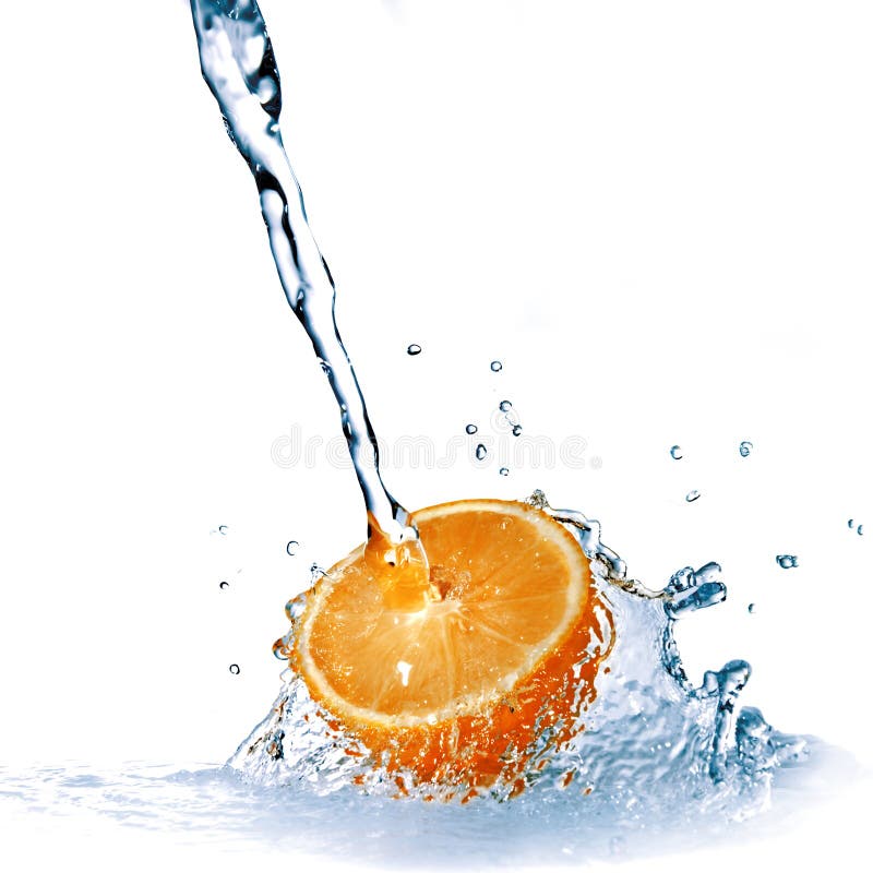Fresh Water Drops on Orange Isolated on White Stock Photo - Image of ...