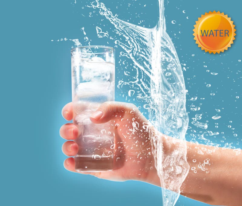 Fresh Water with Ice Cubes in a Glass. Splash and Water Spray. Stock ...