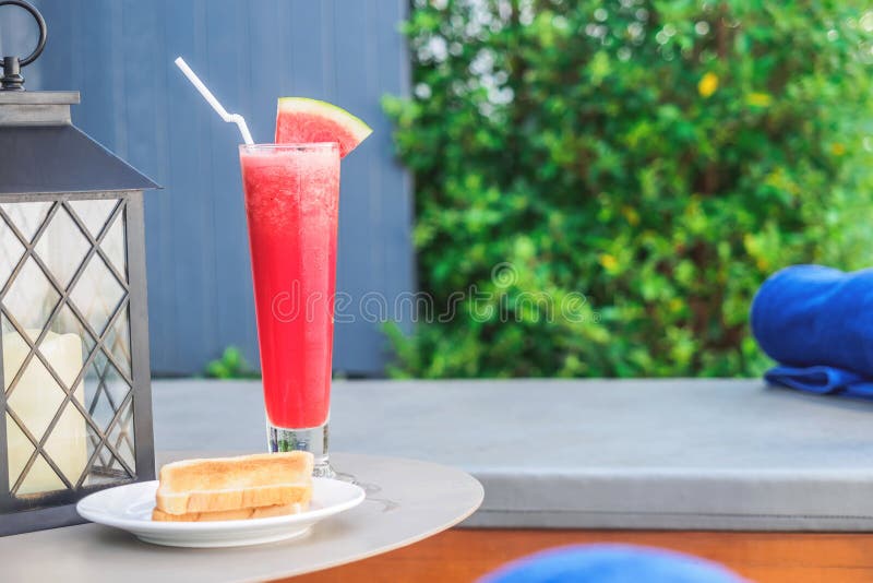 Fresh Water Melon Shake at Pool Bed Stock Image - Image of summer ...