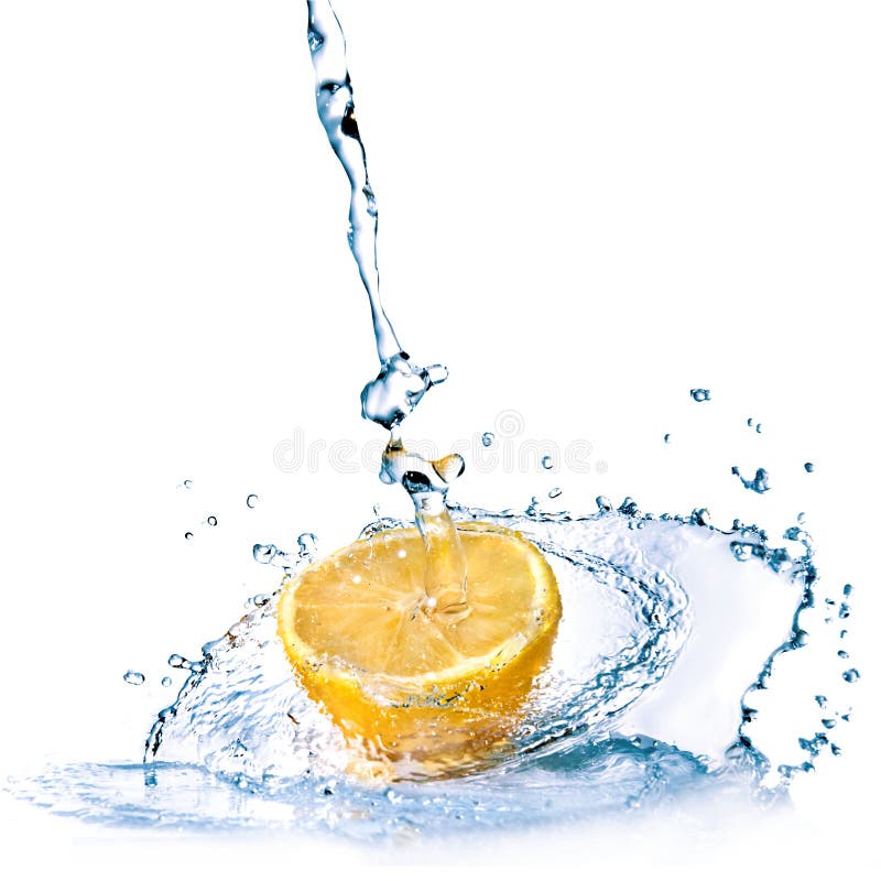 Fresh Water Splash on Lemon Isolated on White Stock Photo - Image of ...