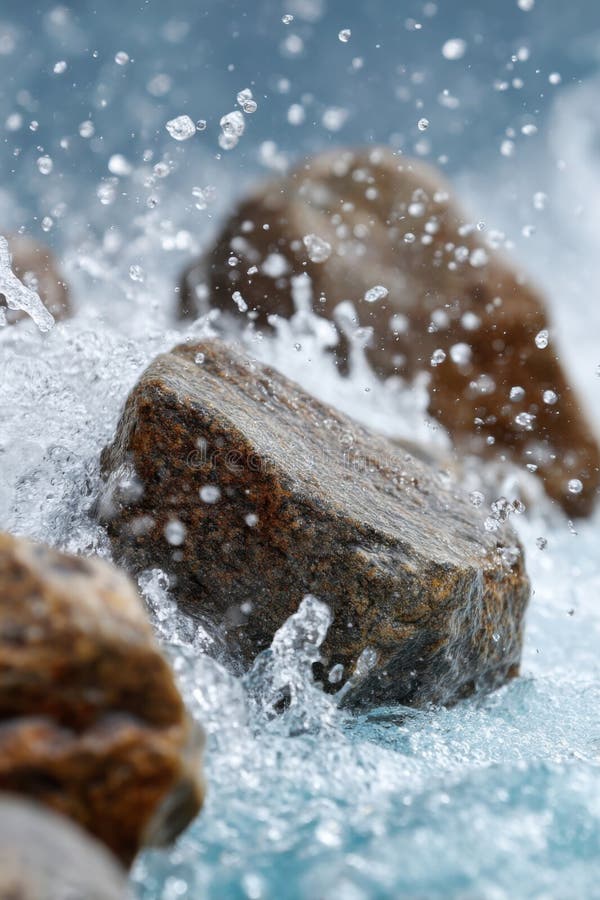 Fresh Water Splashing on River Stones, Creating Refreshing Droplets ...
