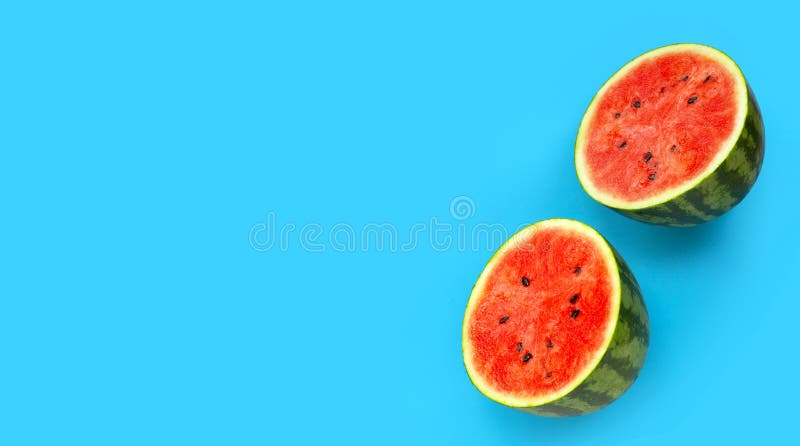 Fresh Watermelon on Blue Background Stock Image - Image of ingredient ...