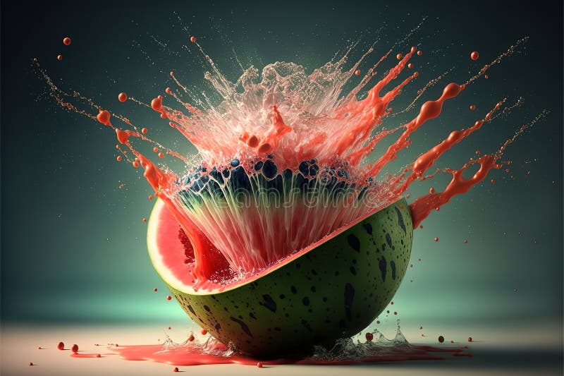 Fresh Watermelon Exploding with Juice. Generative AI Stock Illustration ...
