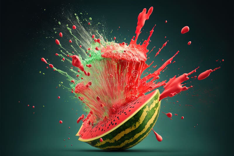 Fresh Watermelon Exploding with Juice. Generative AI Stock Illustration ... Fresh Watermelon Exploding with Juice. Generative AI Stock Illustration ...