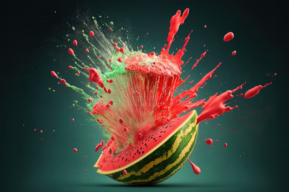 Fresh Watermelon Exploding with Juice. Generative AI Stock Illustration ...
