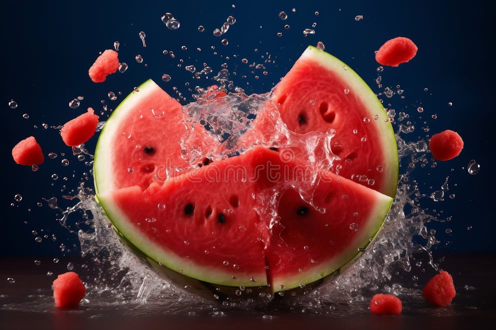 Fresh Watermelon Fruit in a Splash of Water Stock Illustration ...