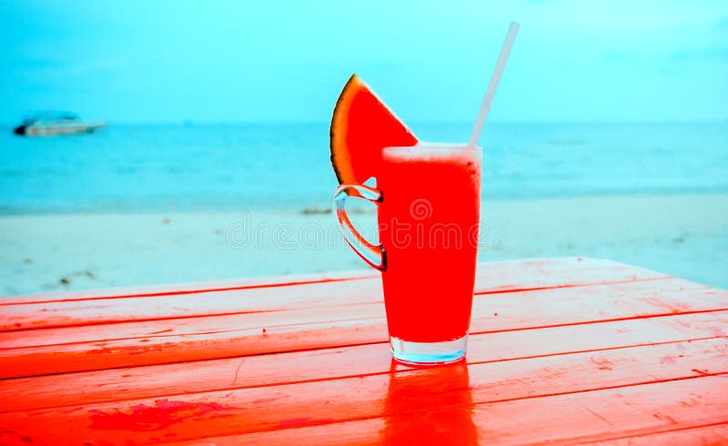 Fresh Watermelon Juice on a Tropical Beach Stock Photo - Image of ...