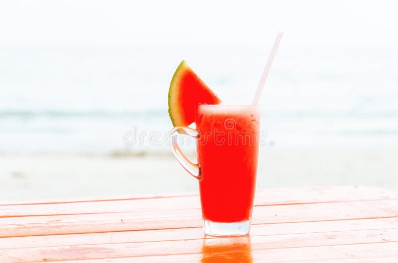 Fresh Watermelon Juice on a Tropical Beach. Stock Image - Image of ...