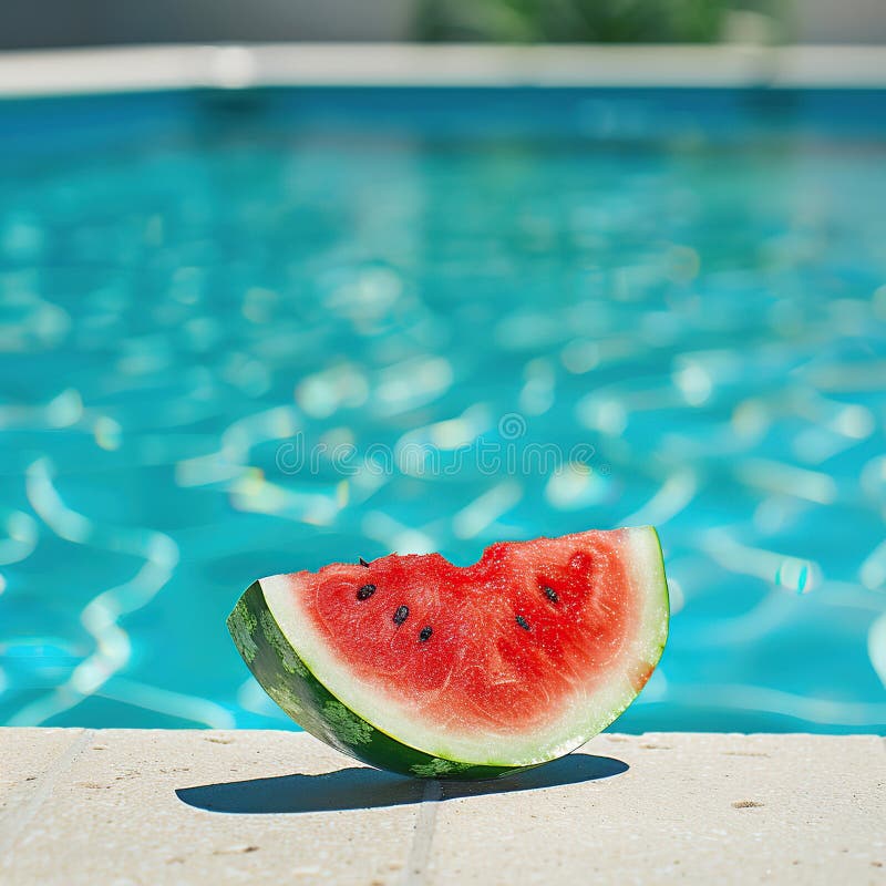 Fresh Watermelon Slice Frame with Poolside Background for National Make ...