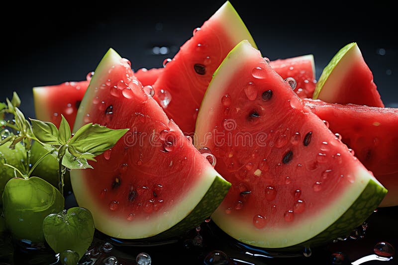 Fresh Watermelon with Sliced Pieces, Generative AI Stock Illustration ... Fresh Watermelon with Sliced Pieces, Generative AI Stock Illustration ...