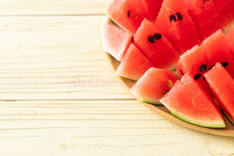 Fresh Watermelon Sliced on Plate Stock Photo - Image of melon, seed ...