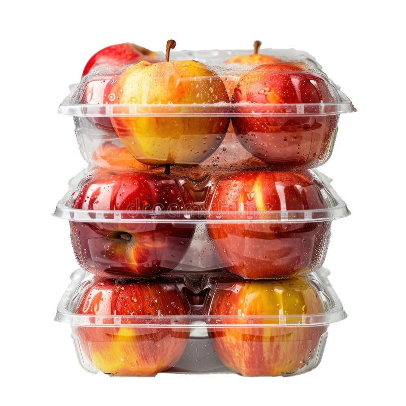 Fresh Wet Apples in Clear Plastic Clamshell Packaging Stock Image ...