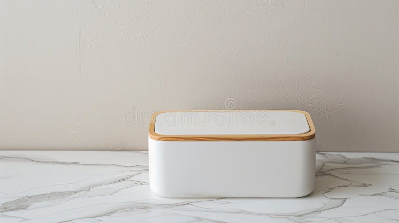 A Fresh, White Bread Loaf Sits in a Ceramic Bread Box on a Wood ...