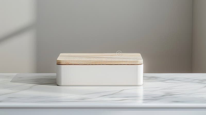 A Fresh, White Bread Loaf Sits in a Ceramic Bread Box on a Wood ...