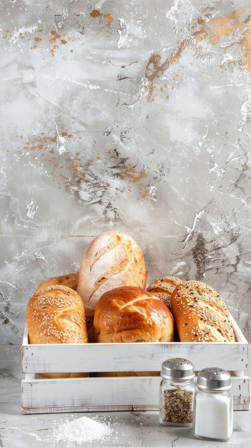 A Fresh, White Bread Loaf Sits in a Ceramic Bread Box on a Wood ...
