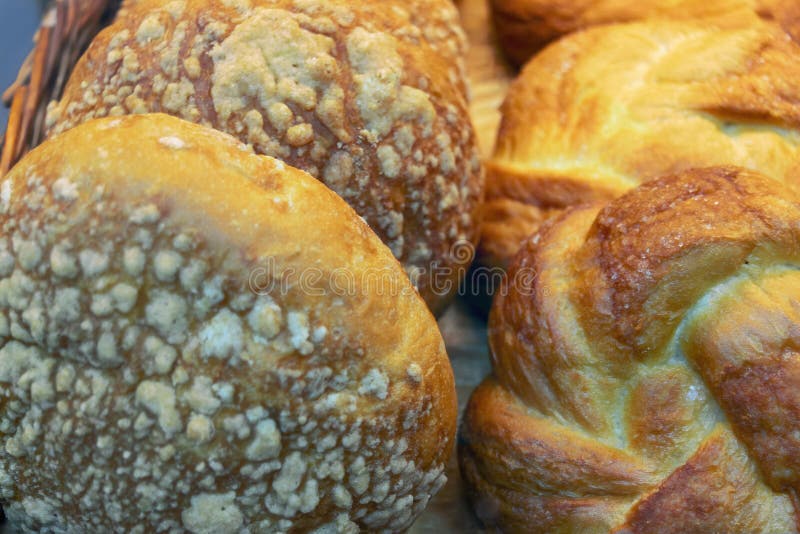 Fresh White Bread on a Supermarket Counter. Closeup Stock Image - Image ...