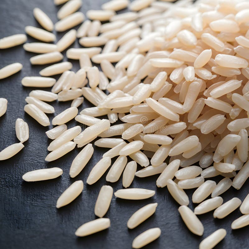 Fresh White Rice Grains Scattered on Dark Surface Creates Visually ...