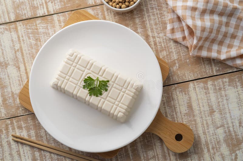 Fresh White Tofu Soy Bean Curd on White Plate. Stock Image - Image of ...