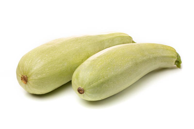 Fresh White Zucchini with Sliced Pieces on a White Background Stock ...