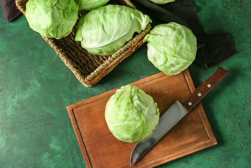Fresh Whole Cabbage on Green Table Stock Image - Image of nutrition ...