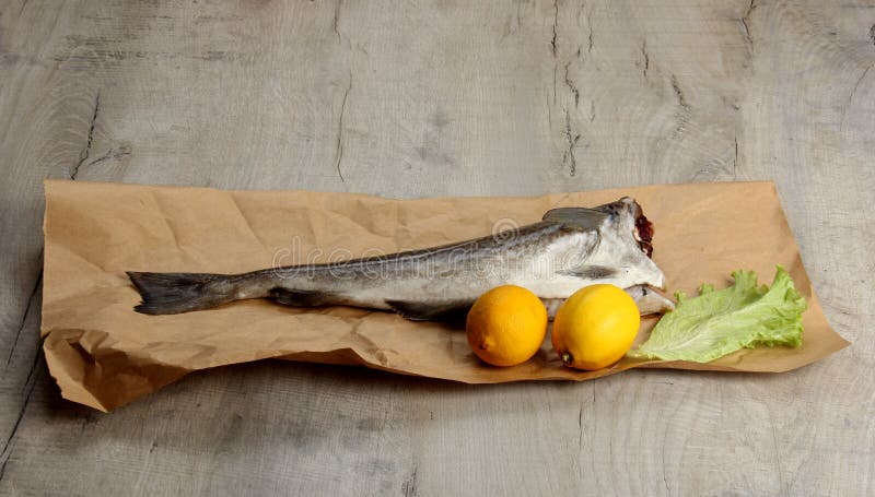 Fresh Whole Cod without a Head on a Sheet of Paper Stock Photo - Image ...