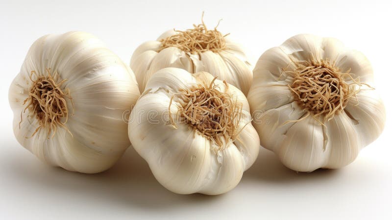 Fresh Whole Garlic Bulbs with Roots on a Clean White Background. Stock ...