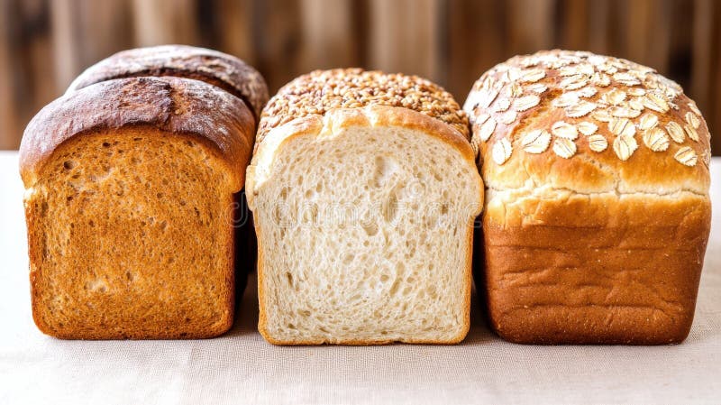 Fresh Whole Grain Bread Loaves in Row, Showcasing Different Textures ...